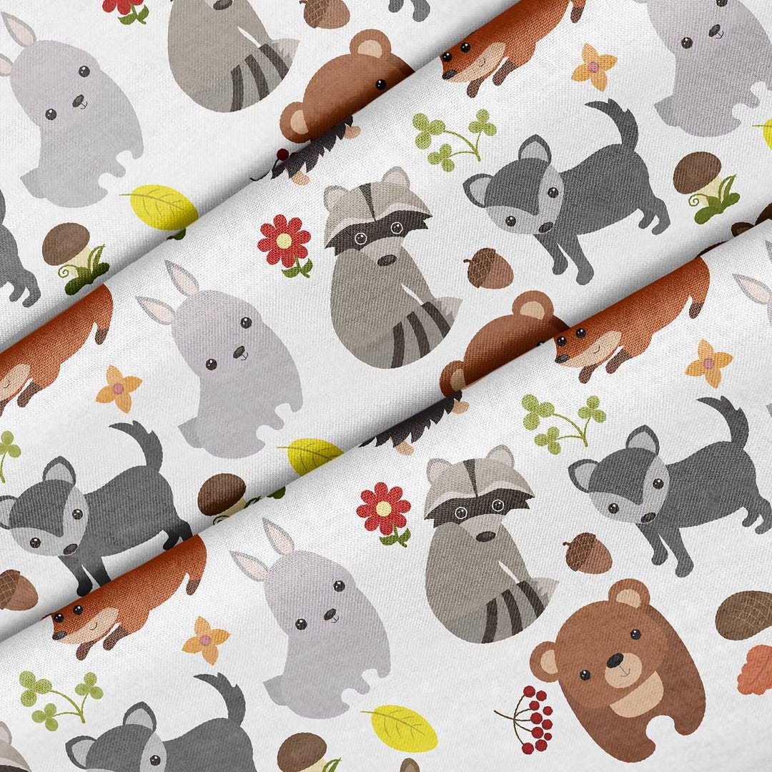 Forest Animals Squirrel Raccoon Theme Fabric, Premium Quality Fabric ...