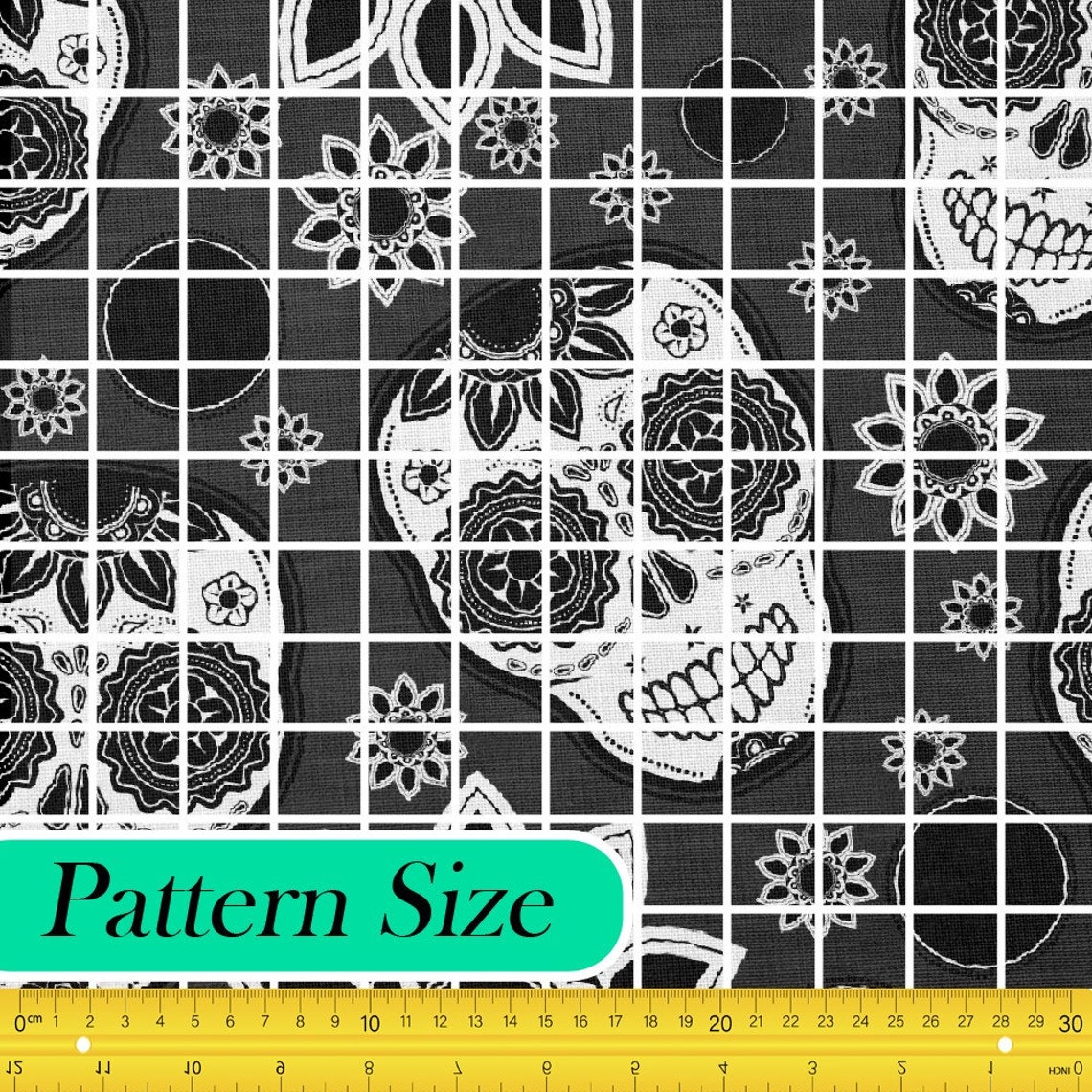 Grayscale Sugar Skull Theme Fabric, Premium Quality Fabric - for ...