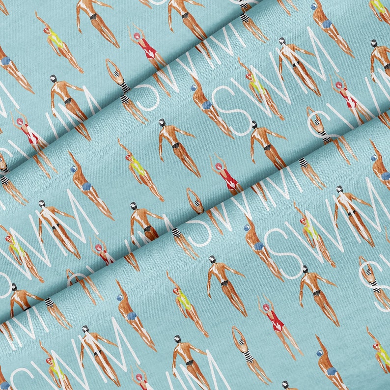 Watercolor Swimmers Theme Fabric, Premium Quality Fabric - for Quilting ...