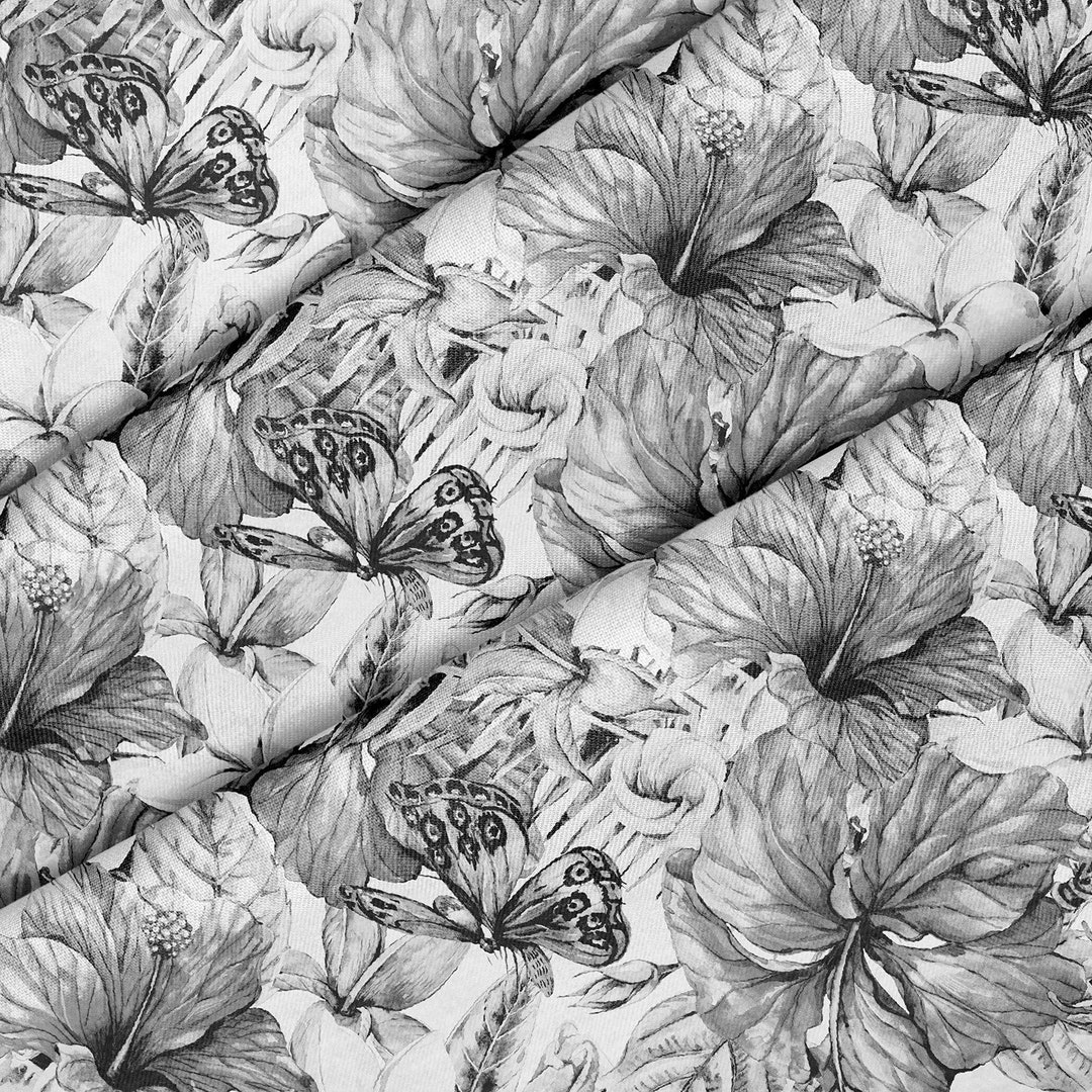 Grayscale Vintage Floral Theme Fabric, Premium Quality Fabric - for ...