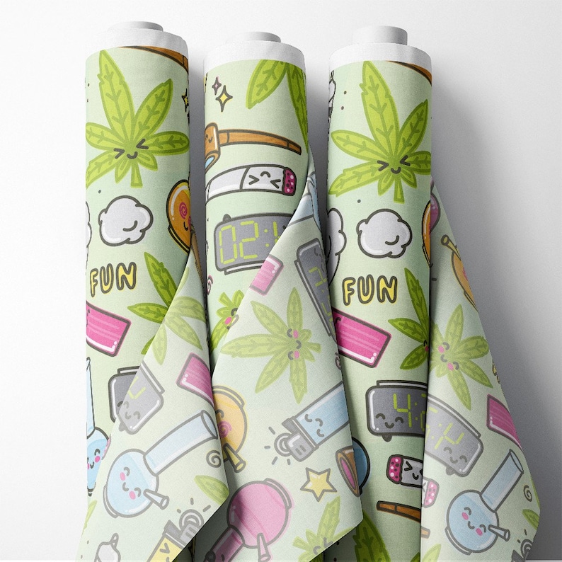 Marijuana Cartoon Theme Fabric, Premium Quality Fabric - for Quilting ...