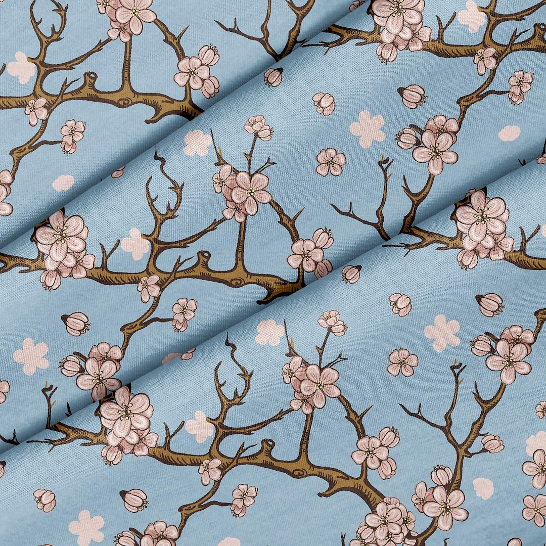 Japanese Sakura Tree Theme Fabric, Premium Quality Fabric - for ...