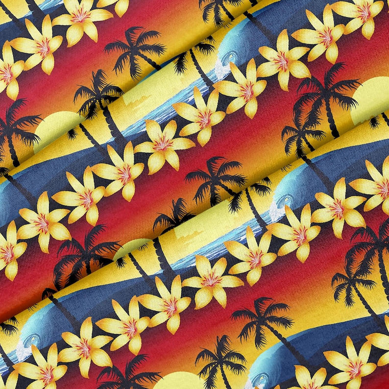 Tropical Hibiscus Palm Tree Theme Fabric, Premium Quality Fabric - for ...