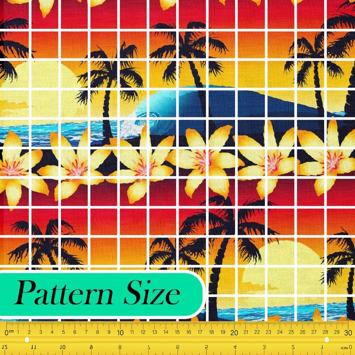 Tropical Hibiscus Palm Tree Theme Fabric, Premium Quality Fabric - for ...