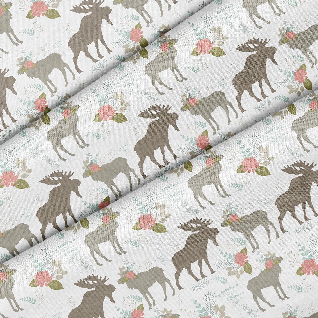 Moose and Flower Theme Fabric, Premium Quality Fabric - for Quilting ...