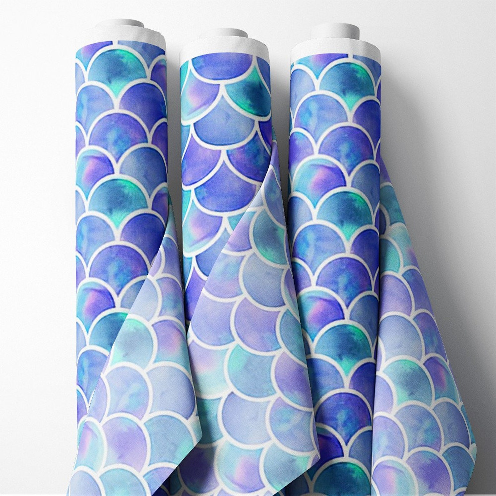 Watercolor Mermaid Scale Theme Fabric, Premium Quality Fabric - for ...