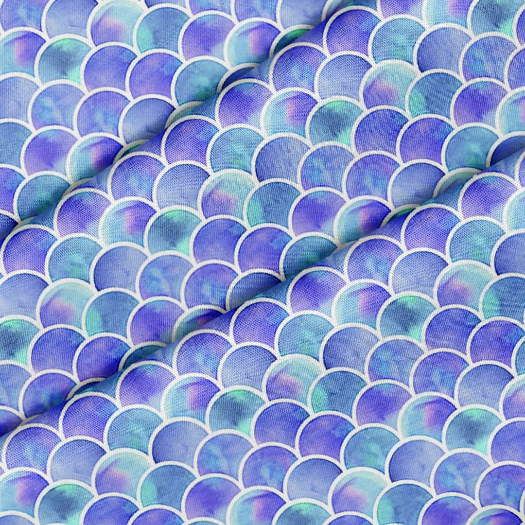 Watercolor Mermaid Scale Theme Fabric, Premium Quality Fabric - for ...