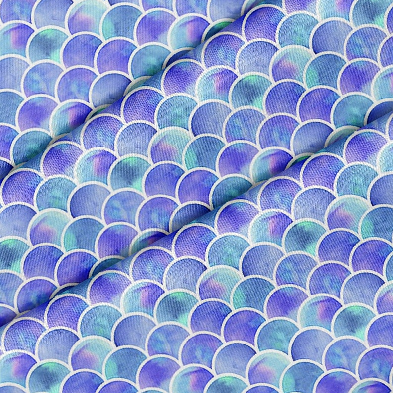 Watercolor Mermaid Scale Theme Fabric, Premium Quality Fabric - for ...