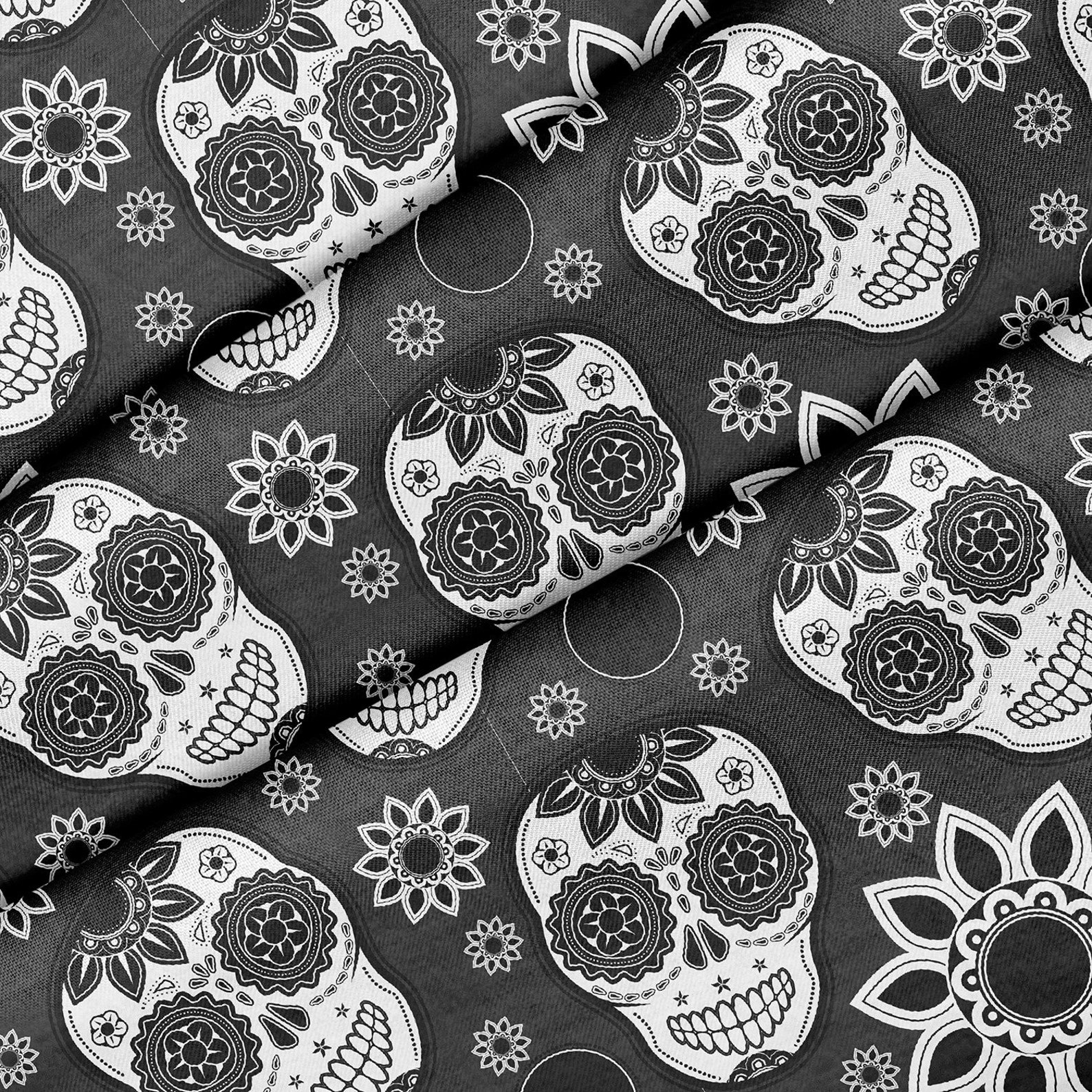 Grayscale Sugar Skull Theme Fabric, Premium Quality Fabric - for ...