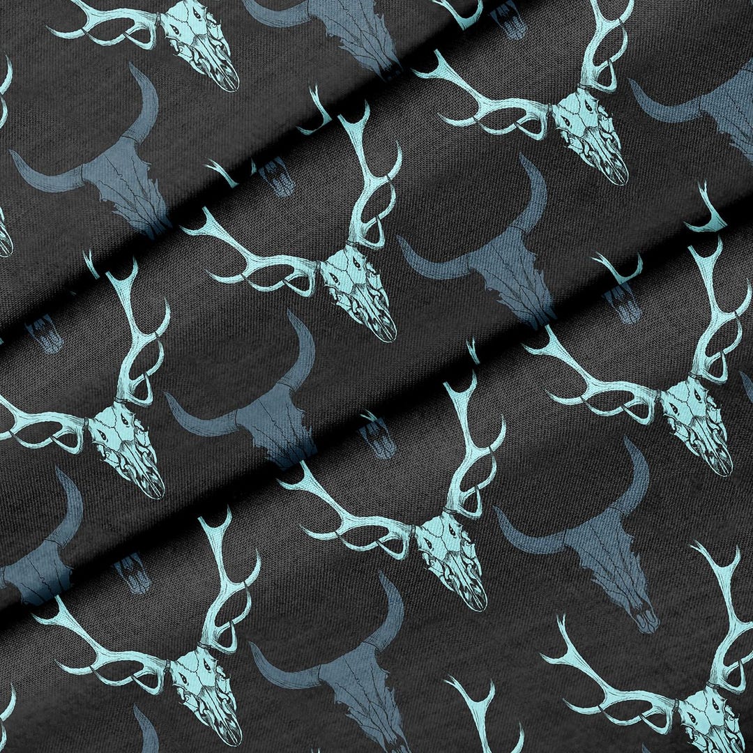Deer Bull Head Antler Theme Fabric, Premium Quality Fabric - for ...