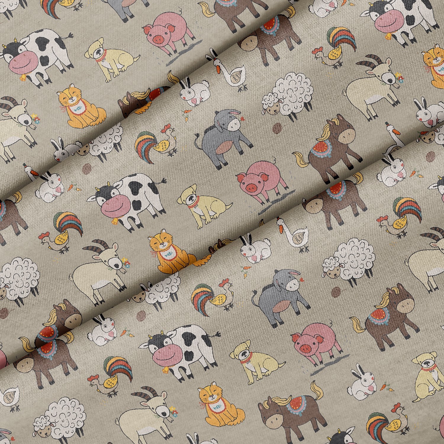 Farm Animal Theme Fabric, Premium Quality Fabric - for Quilting, DIY ...