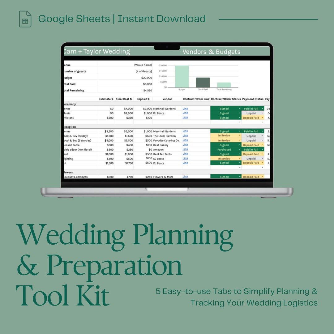 Simple Wedding Planning Spreadsheets - Etsy