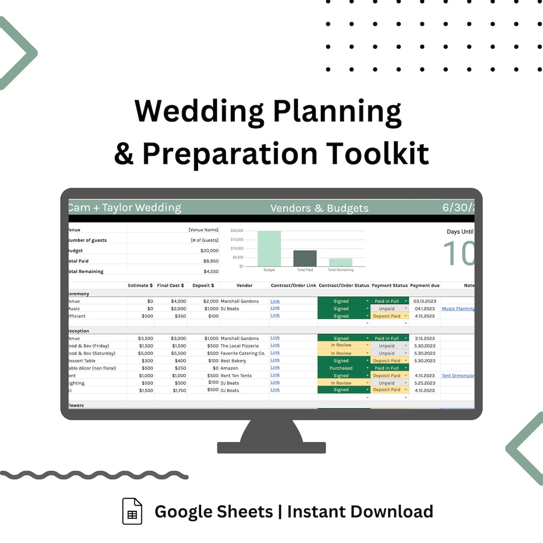 Simple Wedding Planning Spreadsheets - Etsy