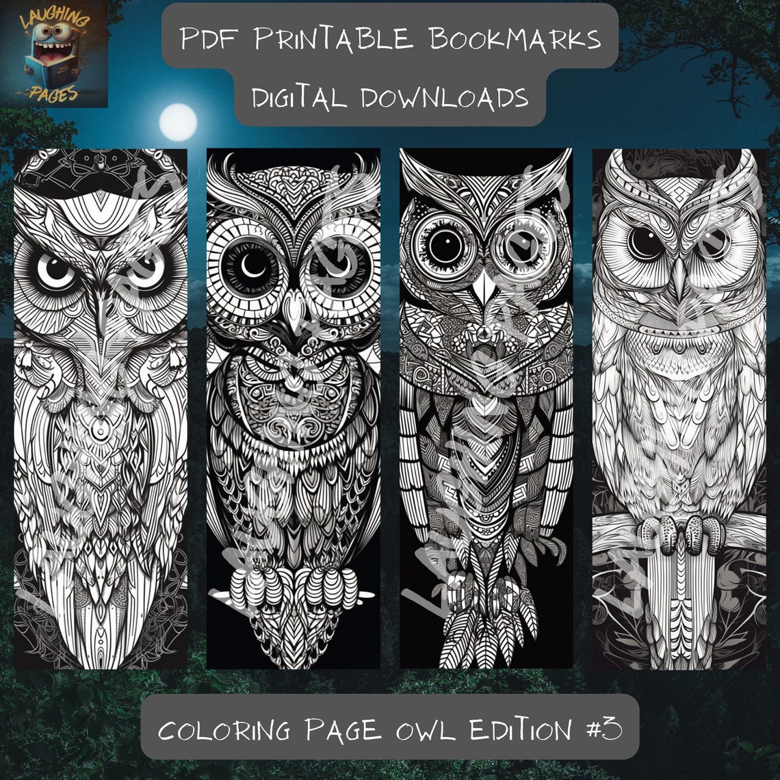 Coloring Page Owl Ed 3 Set of 4: Printable Bookmarks - Etsy Canada