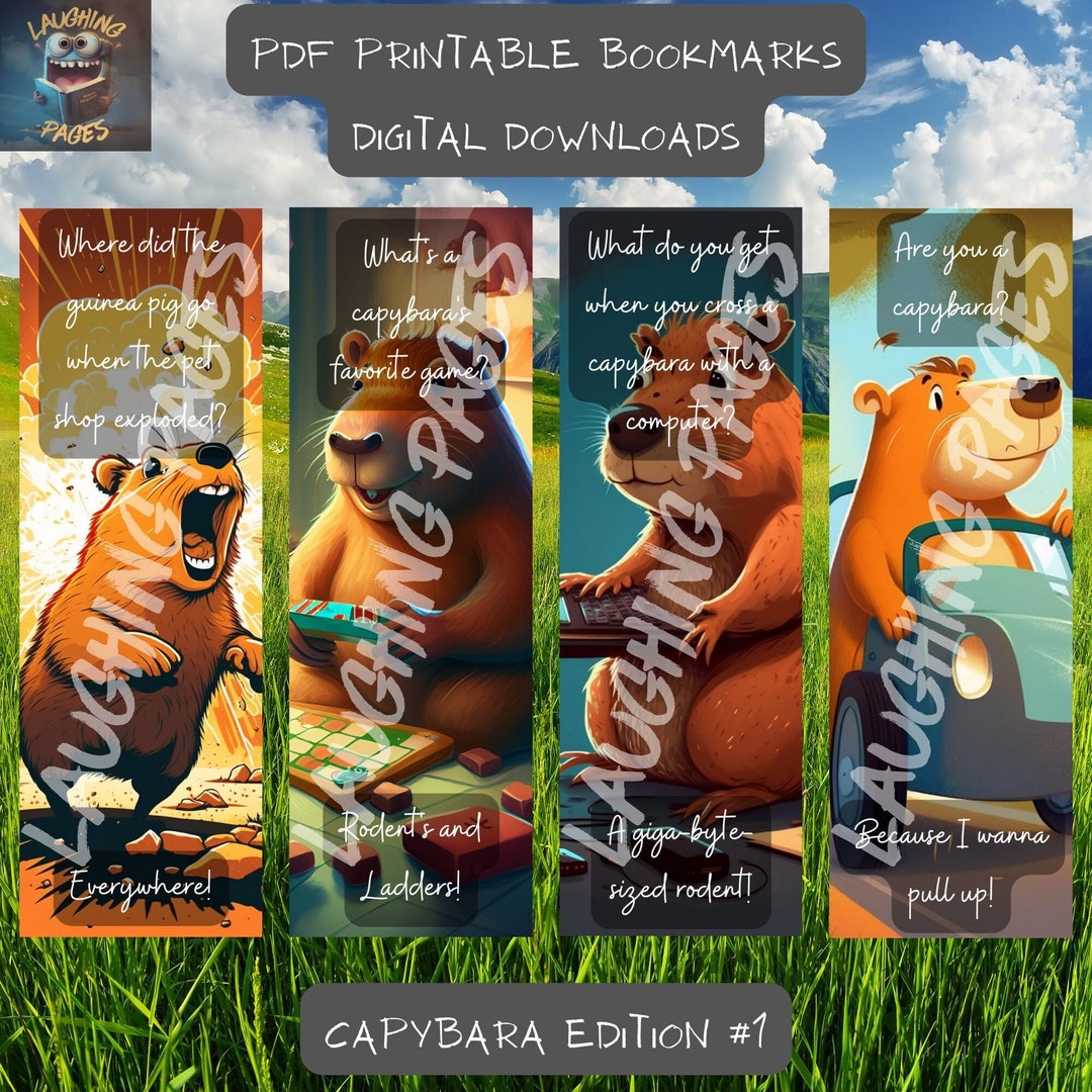 Capybara, Ed 1 Set of 4: Printable Bookmarks, Funny Quotes, Comedy ...