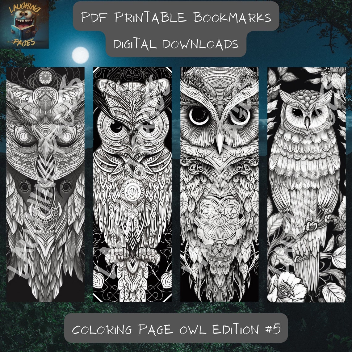 Coloring Page Owl, Ed 5 Set of 4: Printable Bookmarks, Coloring Page ...