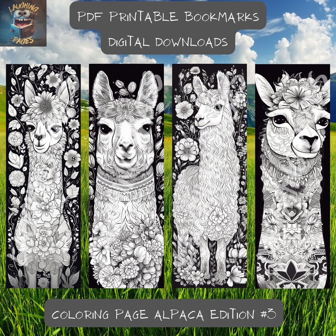 Coloring Page Alpaca, Ed 3 Set of 4: Printable Bookmarks, Coloring Page ...