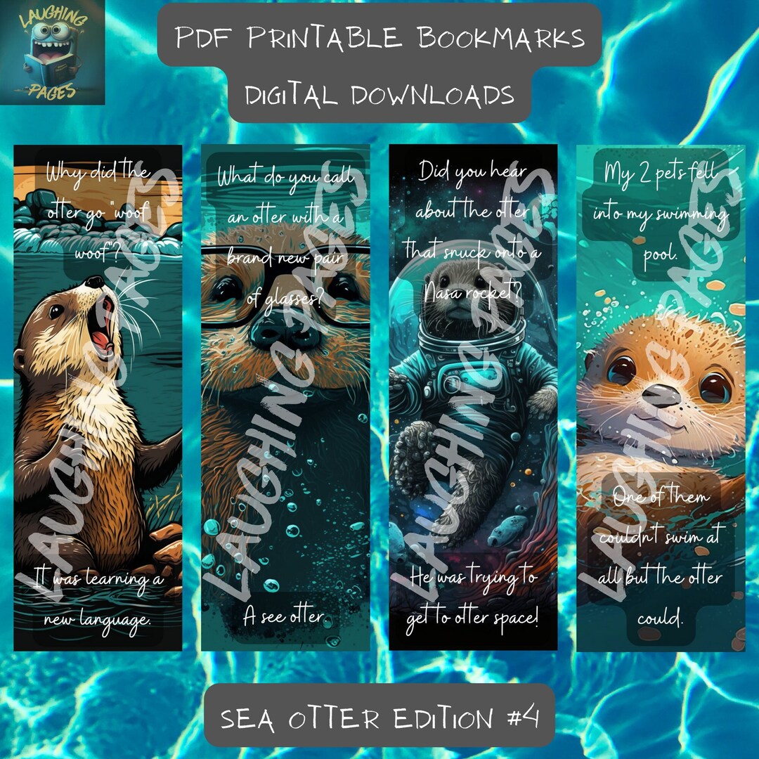 Sea Otters, Ed 4 Set of 4: Printable Bookmarks, Funny Quotes, Comedy ...