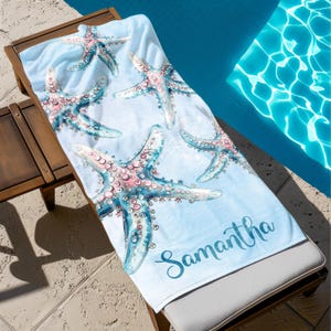 Starfish Personalized Beach Towel, Custom Starfish Beach Towel, Summer Beach Towel, Bachelorette ...