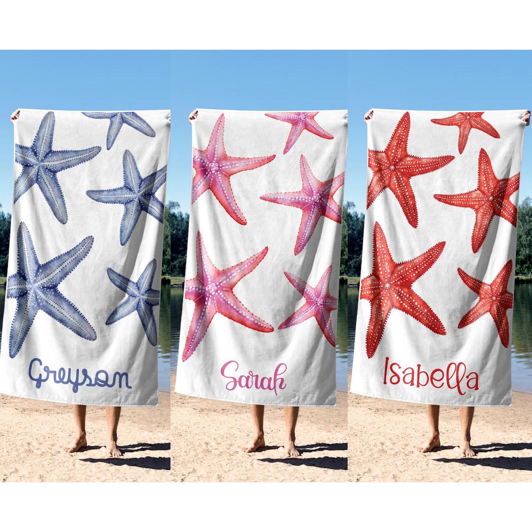 Personalized Starfish Beach Towel, Bride Beach Towel, Custom Beach Towel for Women, Kids Beach ...