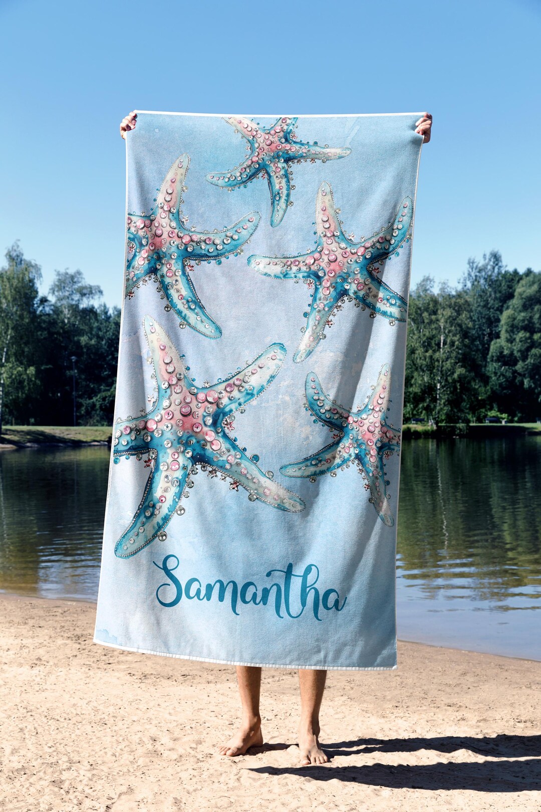 Starfish Personalized Beach Towel, Custom Starfish Beach Towel, Summer Beach Towel, Bachelorette ...
