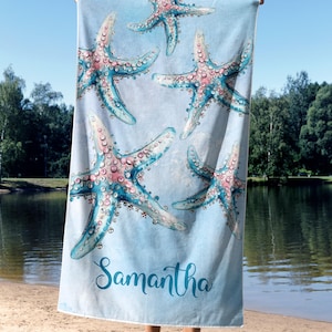 Starfish Personalized Beach Towel, Custom Starfish Beach Towel, Summer Beach Towel, Bachelorette ...