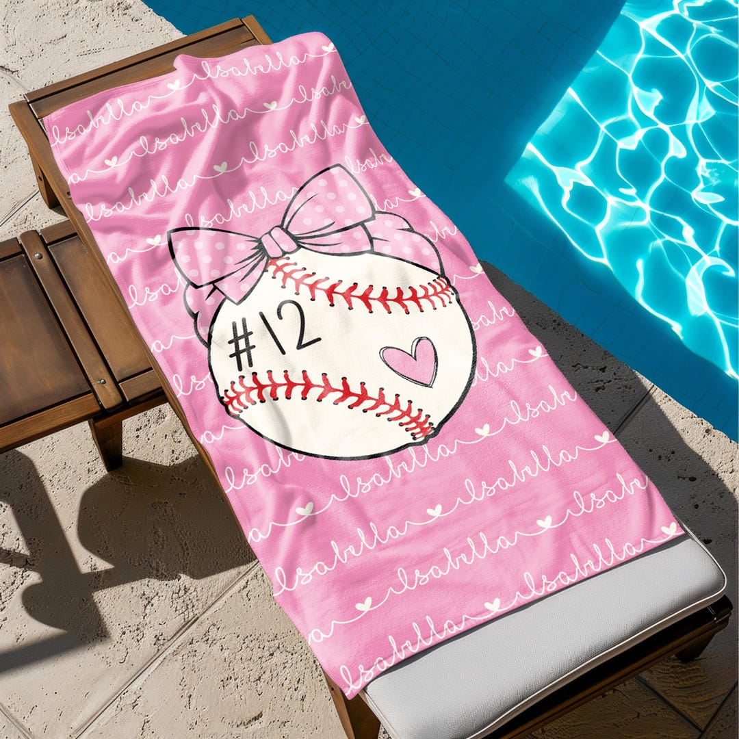 Personalized Coquette Baseball Beach Towel, Baseball Team Beach Towel ...