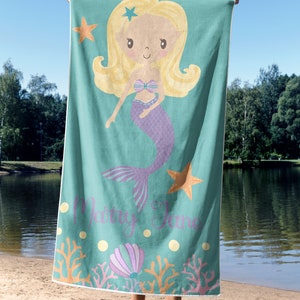 Personalized Mermaid Towel, Custom Mermaid Beach Towel, Watercolor ...