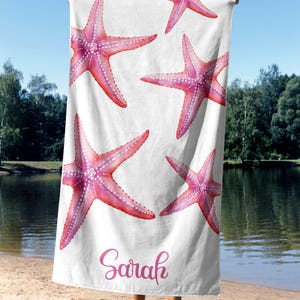 Personalized Starfish Beach Towel, Bride Beach Towel, Custom Beach Towel for Women, Kids Beach ...