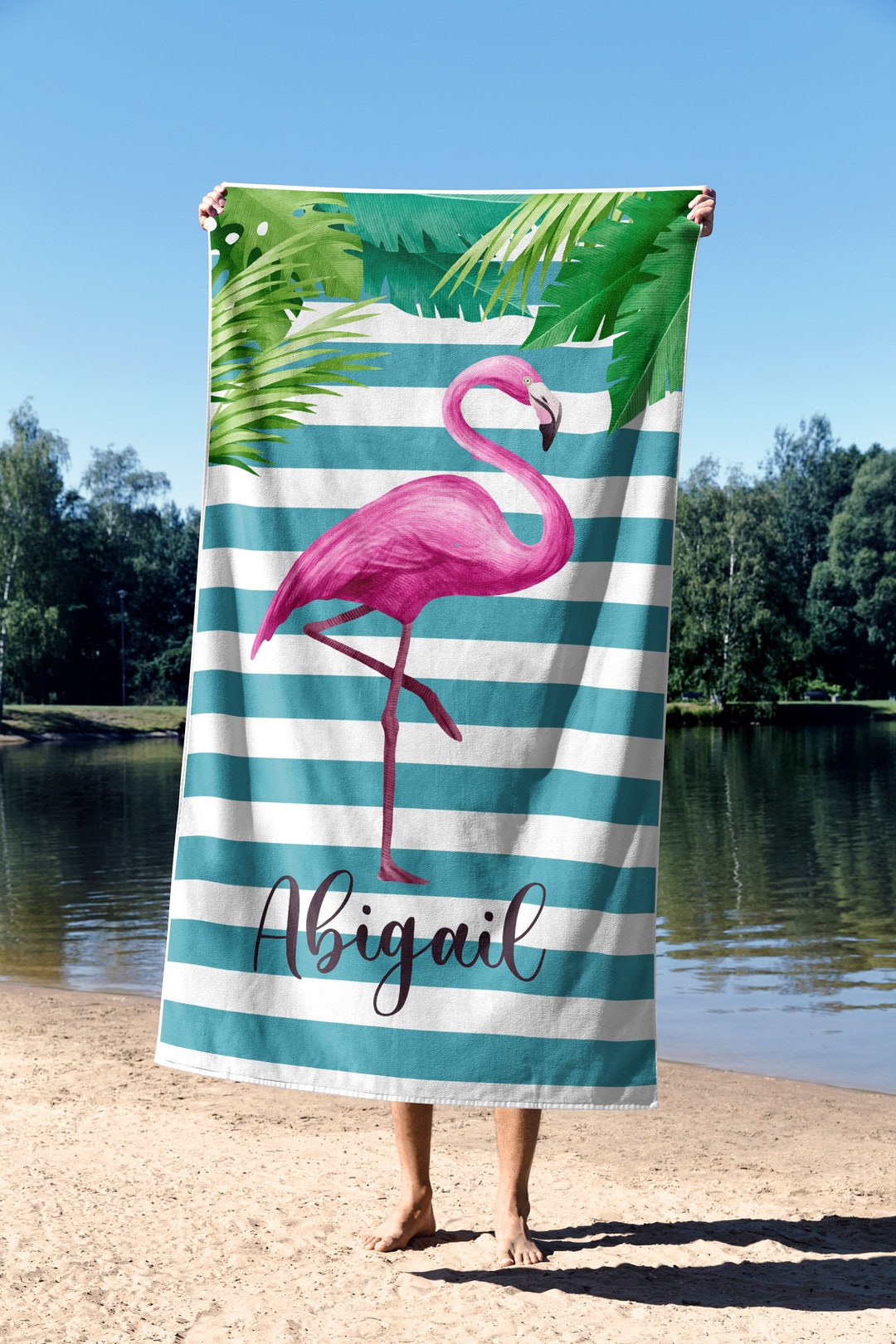 Custom Flamingo Beach Towels, Custom Beach Towel, Personalized Beach ...