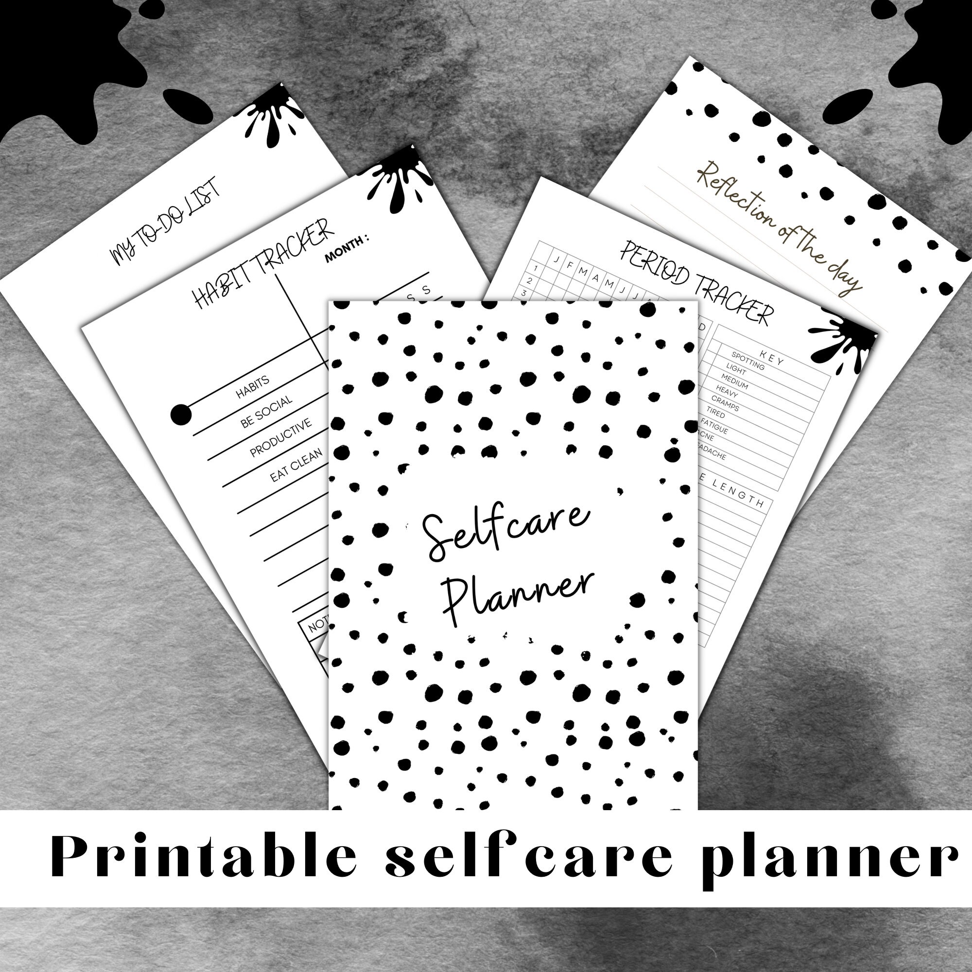 Black and White Polka Dot Planner Printable, Self Care Planner, Daily ...