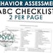 FBA ABC Checklist Behavior Data Form School Psychologist Behavior ...