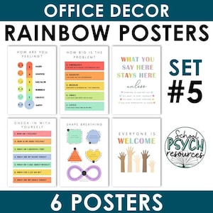 RAINBOW Posters SET 5 Breathing Mindfulness Relaxation Classroom Office ...