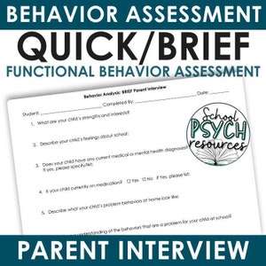 BRIEF FBA Parent Interview Questionnaire Form ABA Behavior Analysis ...