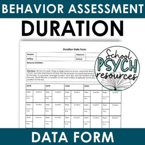 FBA Form Duration Data Sheet Behavior School Psychologist School Psych ...