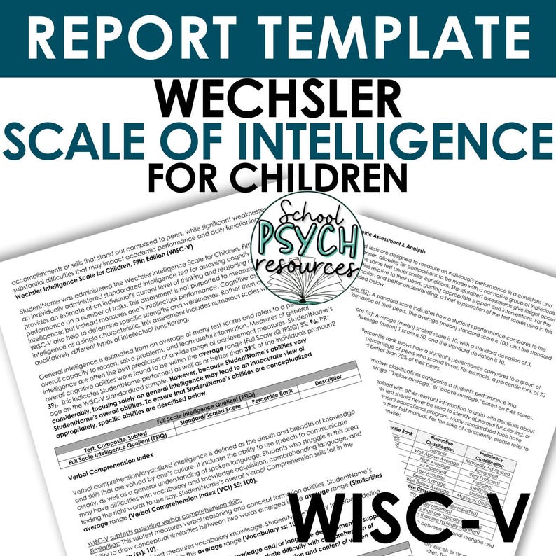 Wechsler Intelligence Scale for Children Fifth WISC-V Report Template ...