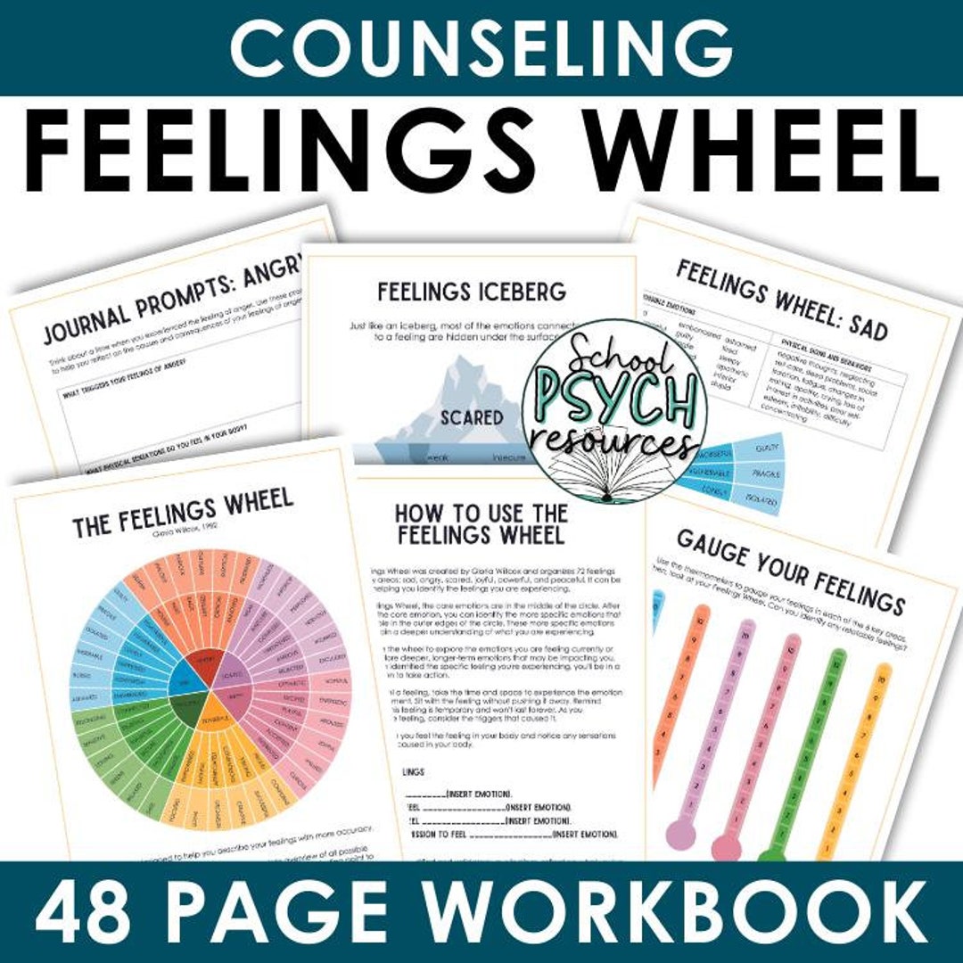 Feelings Wheel Workbook School Counseling Therapy Social Emotional ...