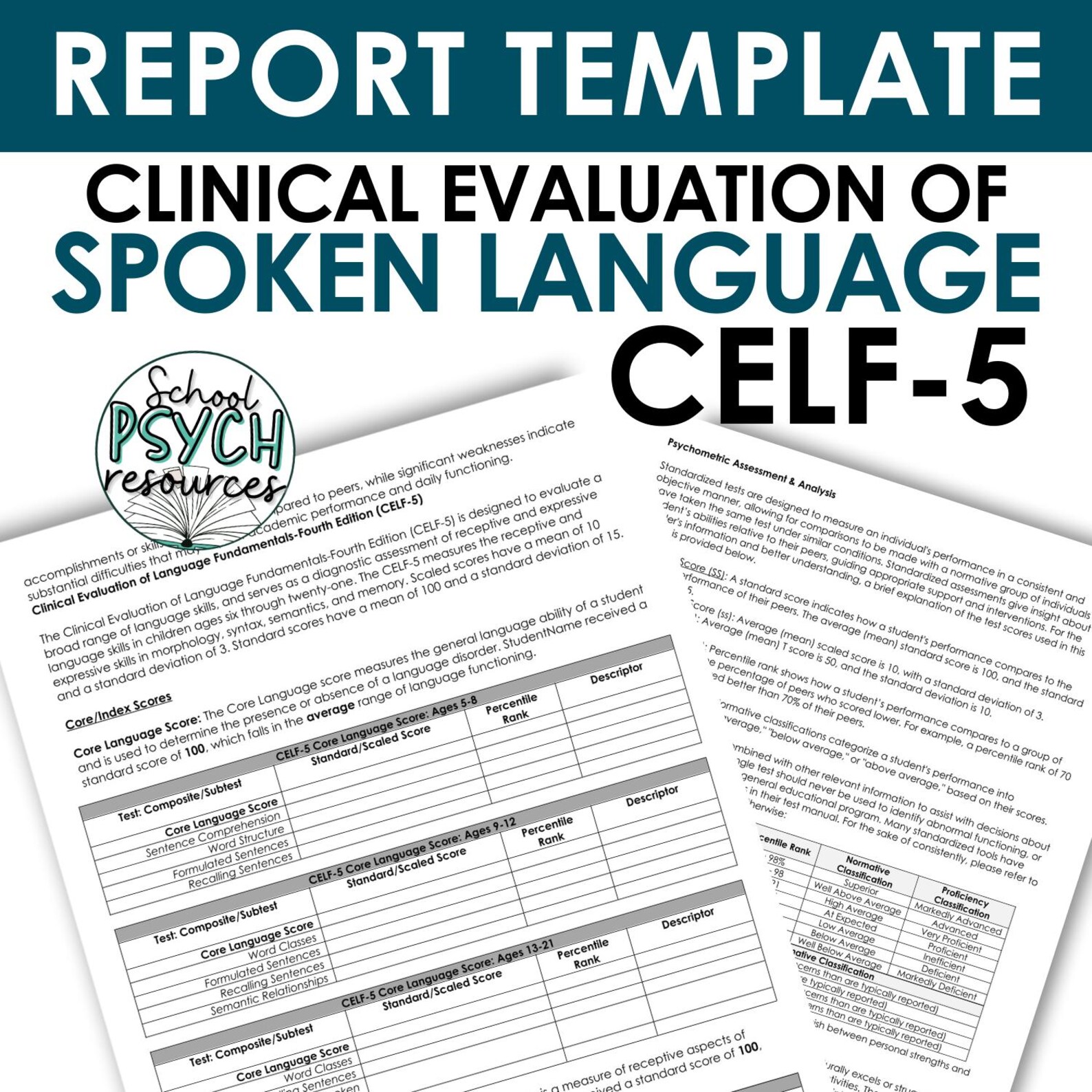 CELF5 Report Template Speech Language Special Education Assessment ...