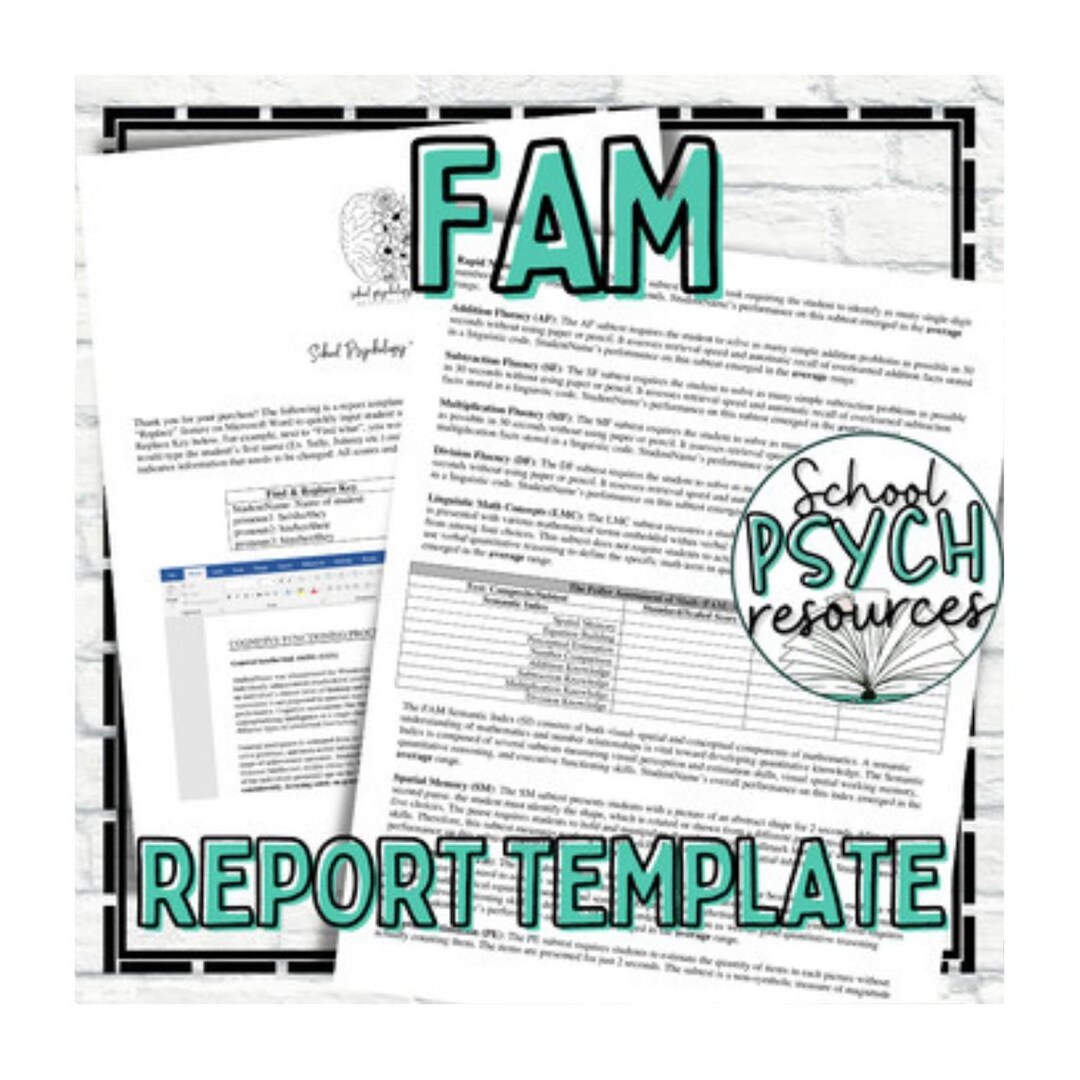 FAM Fiefer Math Assessment Report Template School Psych Special ...