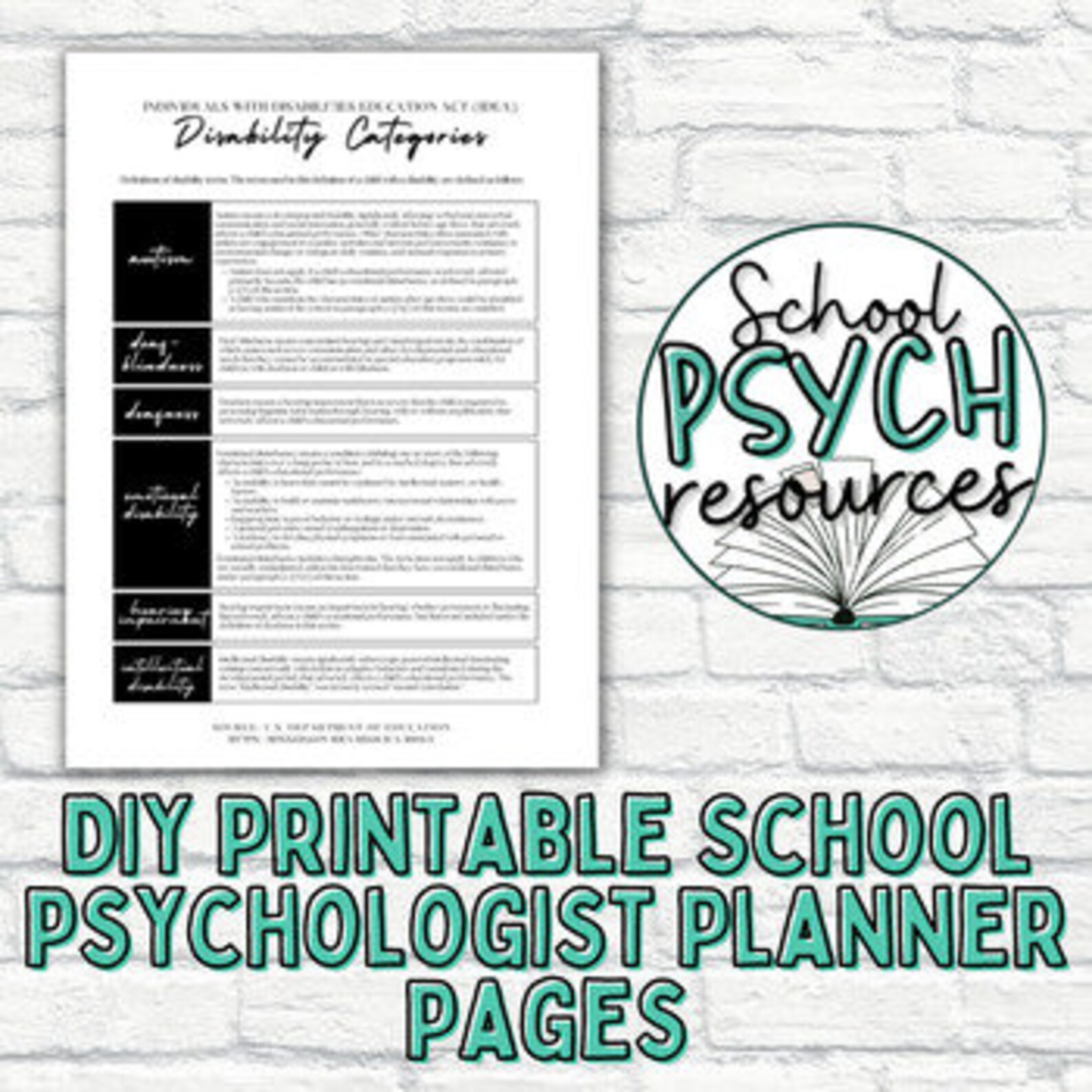DIY Printable School Psychologist Planner Pages: IDEA Disability Cheat ...
