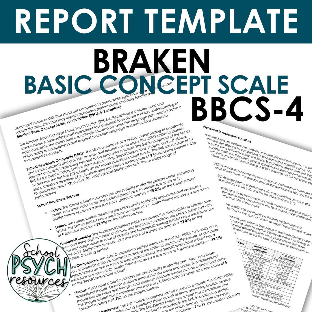 BBCS 4 Report Template School Psychology Special Education Assessment ...