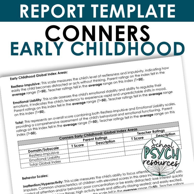 Conners Early Childhood Evaluation Assessment Report Template Special ...
