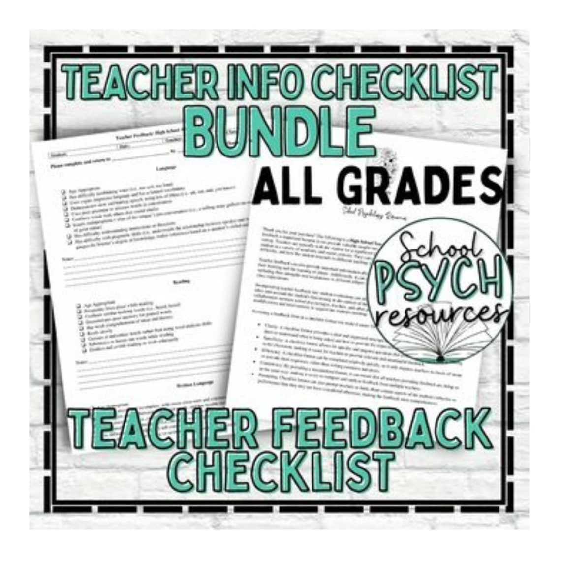 BUNDLE - School Psychology Teacher Feedback Checklist All GRADES (PREK ...