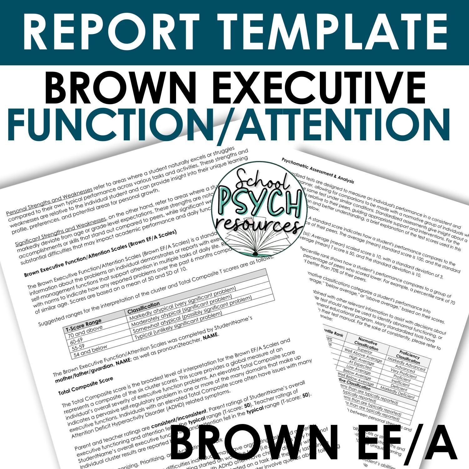 Browns EFA Report Template School Psychology Special Education ...