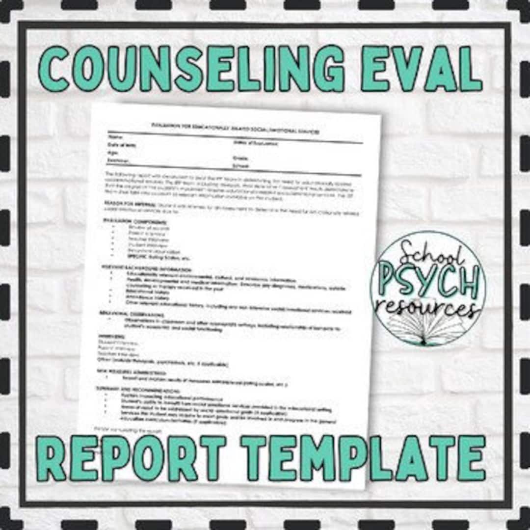 Counseling Evaluation Report Template School Psychology Special ...