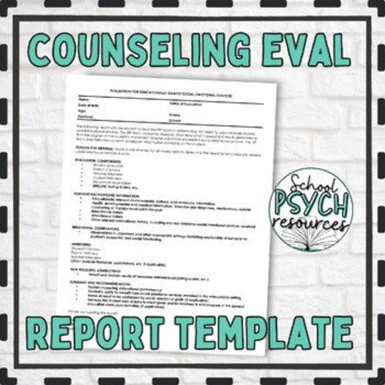 Counseling Evaluation Report Template School Psychology Special ...