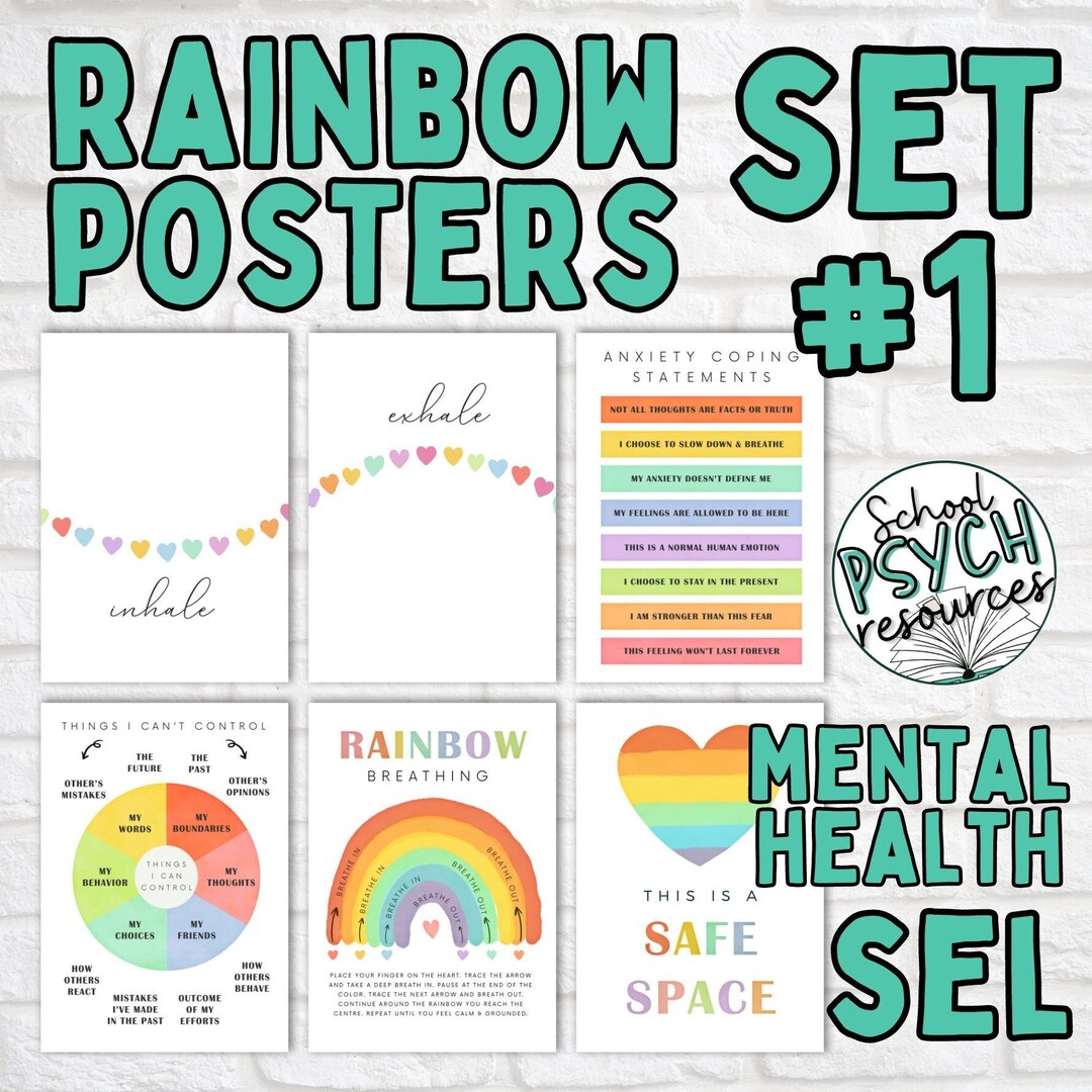 RAINBOW Posters SET 1 Breathing Mindfulness Relaxation Classroom Office ...