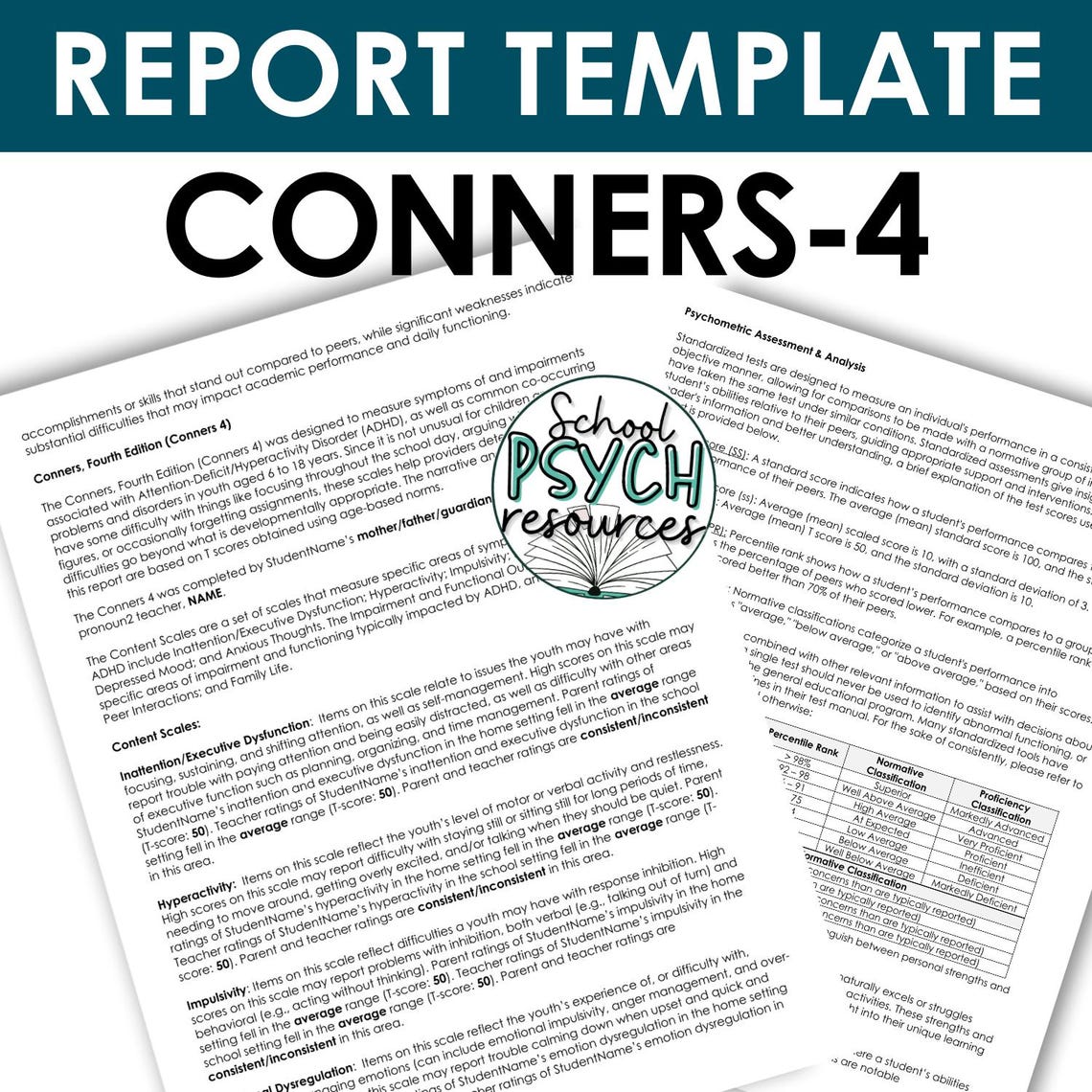 Conners 4 Report Template School Psychology Special Education ...