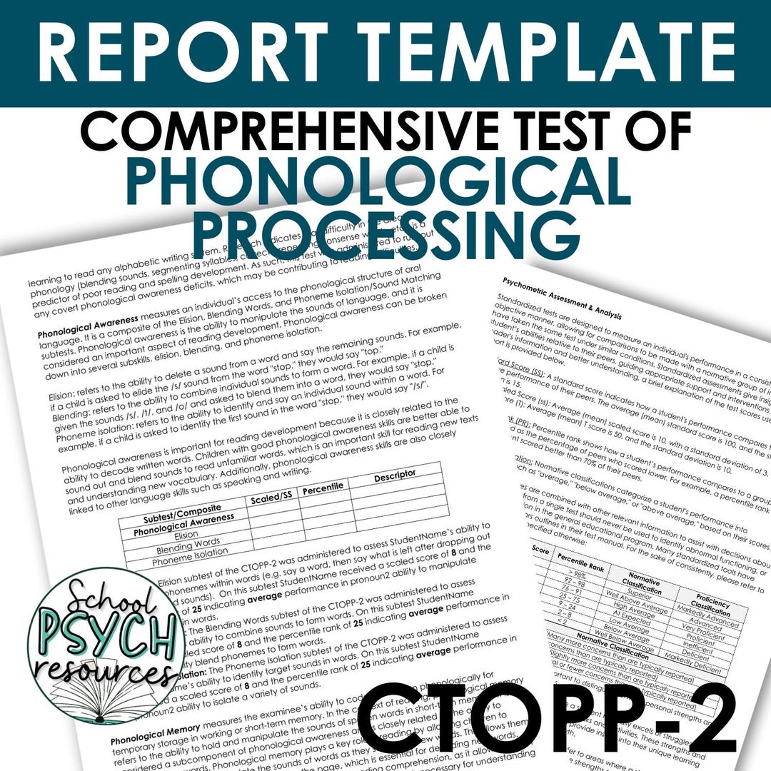 CTOPP2 School Psychology Report Template Special Education Evaluation ...