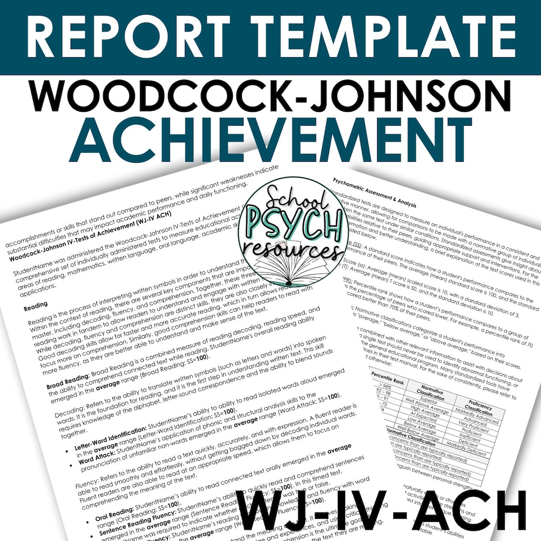 WJ ACH Report Template School Psychology Special Education Assessment ...